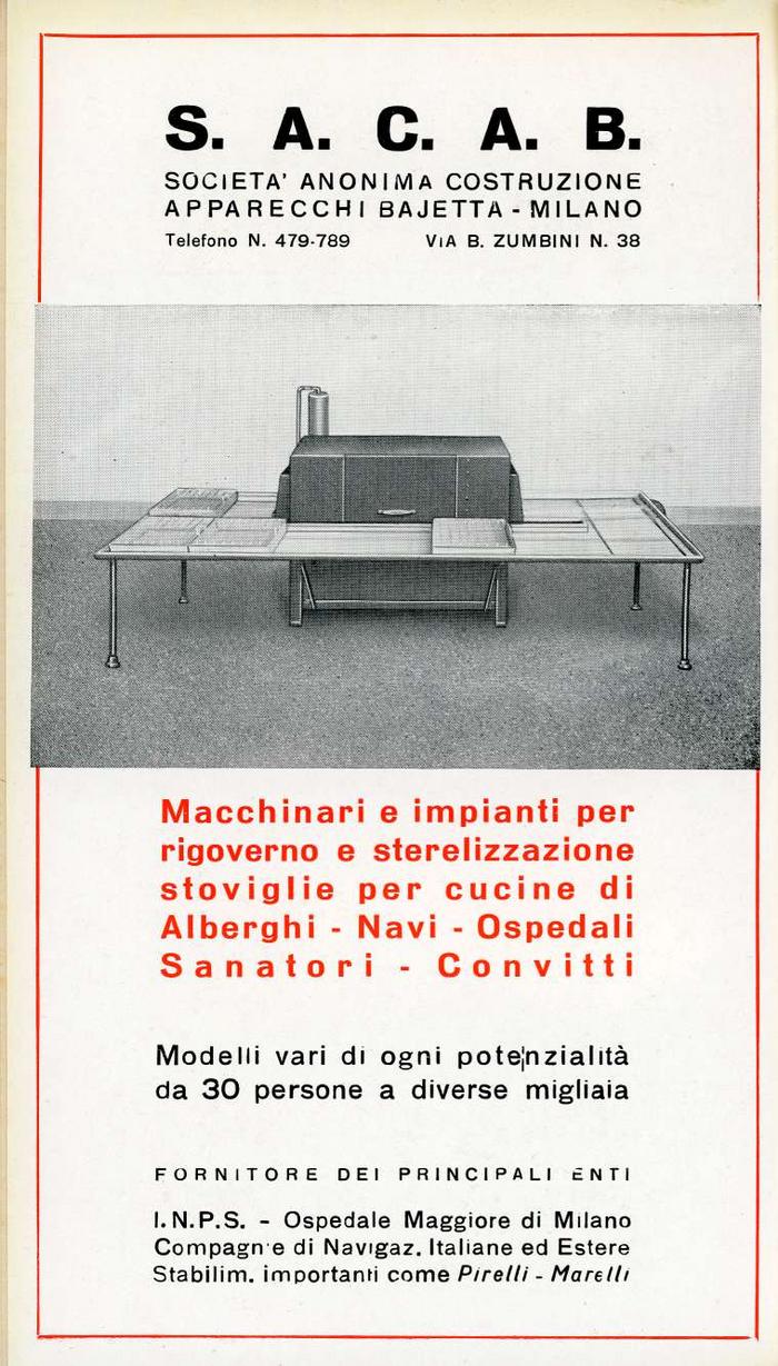 Pubblicità SACAB - Soc. An. Costruzione Apparecchi Bajetta - Archivio ...