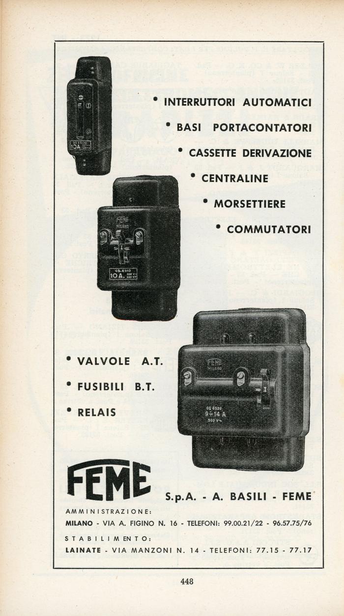 Pubblicità FEME - Fabbrica Equipaggiamenti Meccanico Elettrici ...